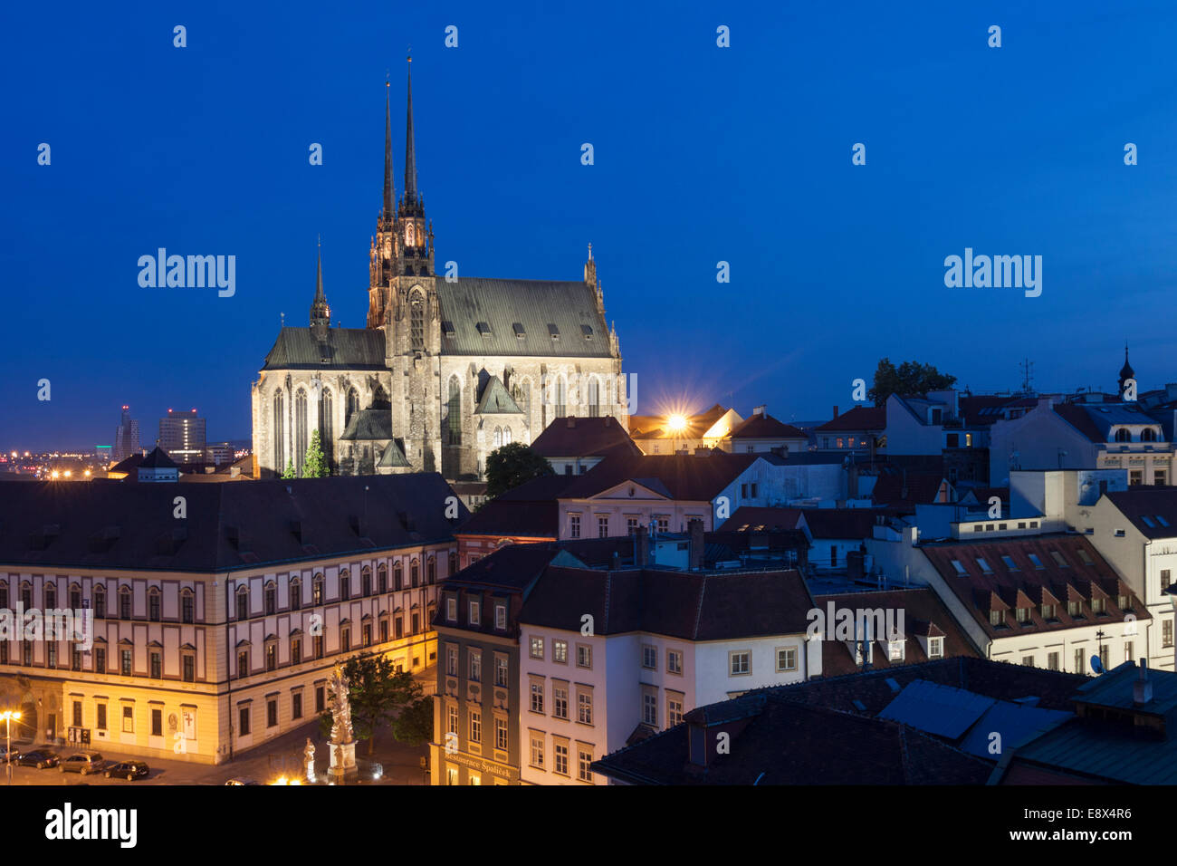 Brno overview with illuminated cathedral. Czech Republic Stock Photo ...