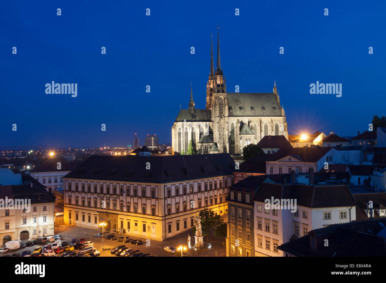 Brno overview with illuminated cathedral. Czech Republic Stock Photo ...