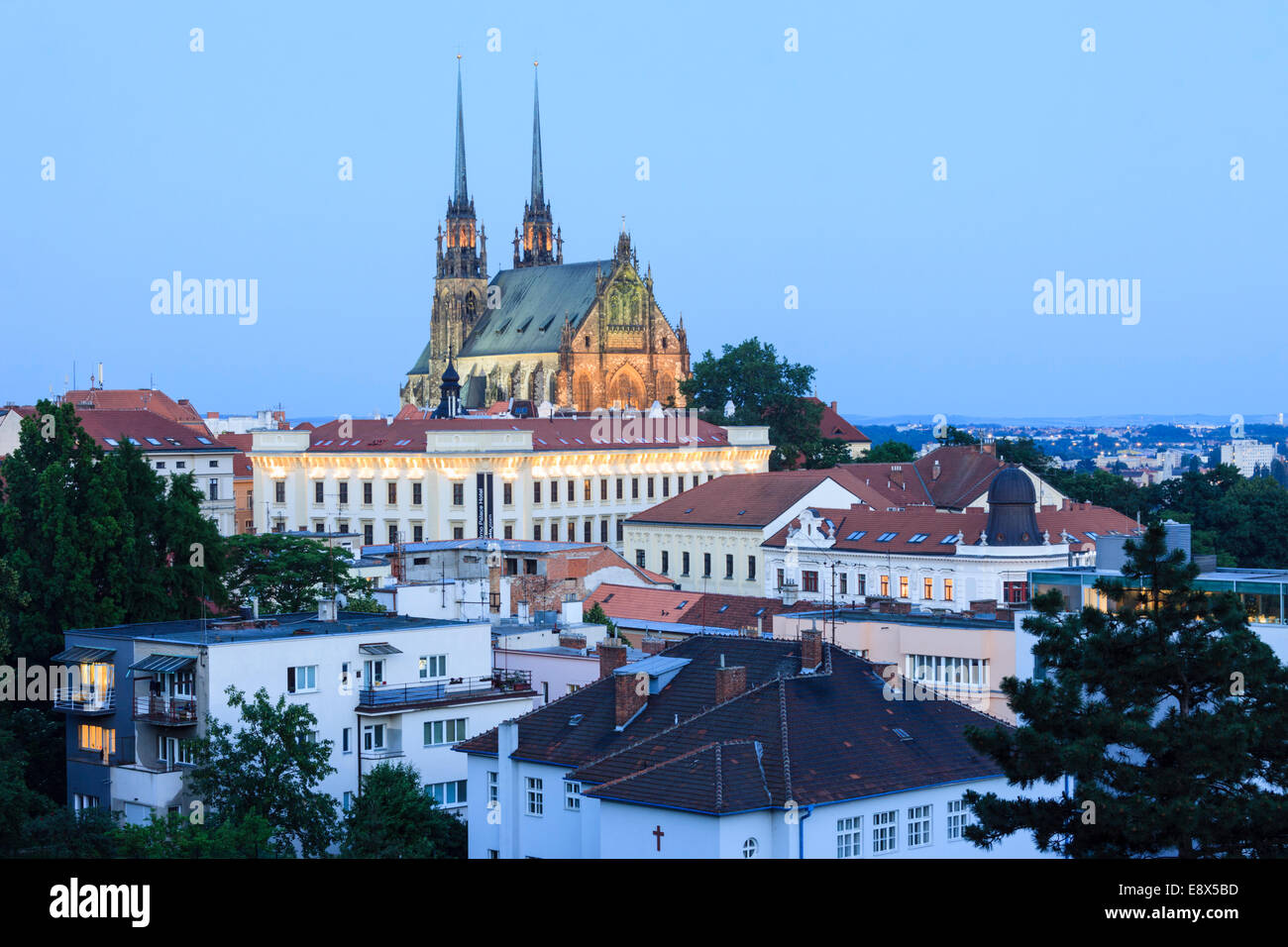 Brno overview with illuminated cathedral. Czech Republic Stock Photo ...