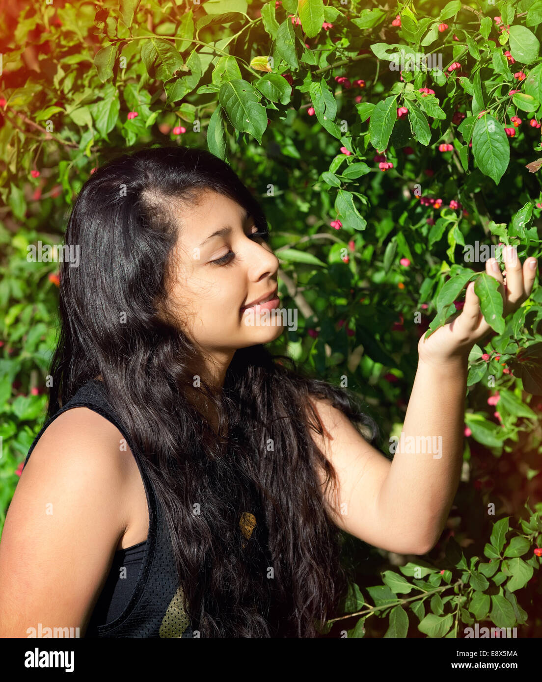 portrait of a beautiful woman with blooming tree Stock Photo - Alamy