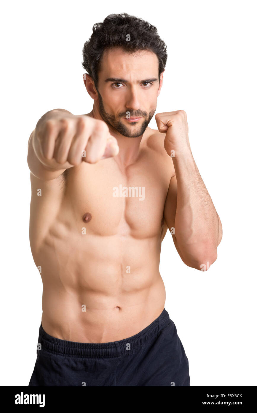 Male boxer ready to fight, isolated in white Stock Photo - Alamy