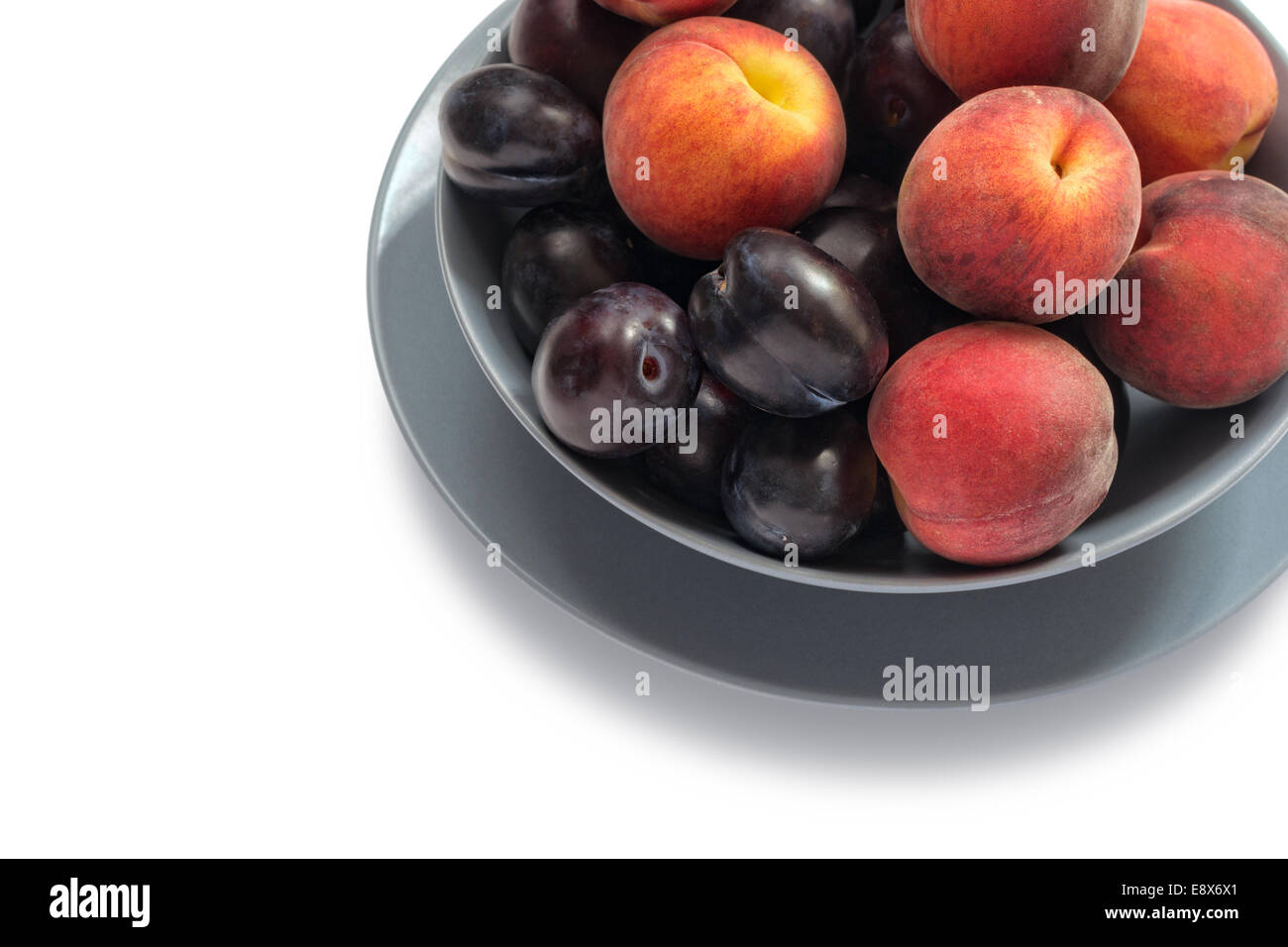 Delicious fresh plums and peaches isolated on white background Stock ...