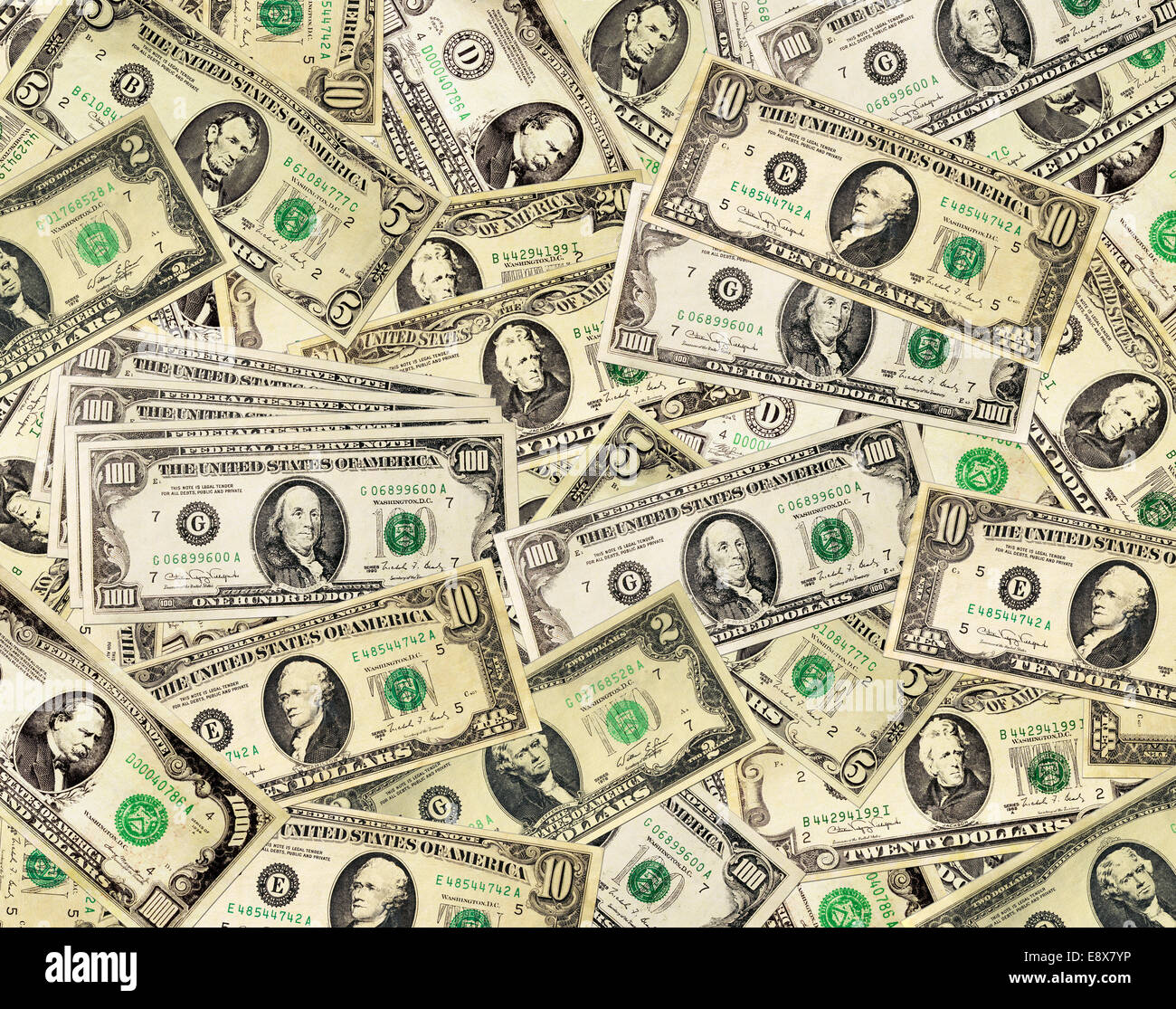 background from different bank notes of American dollars Stock Photo ...
