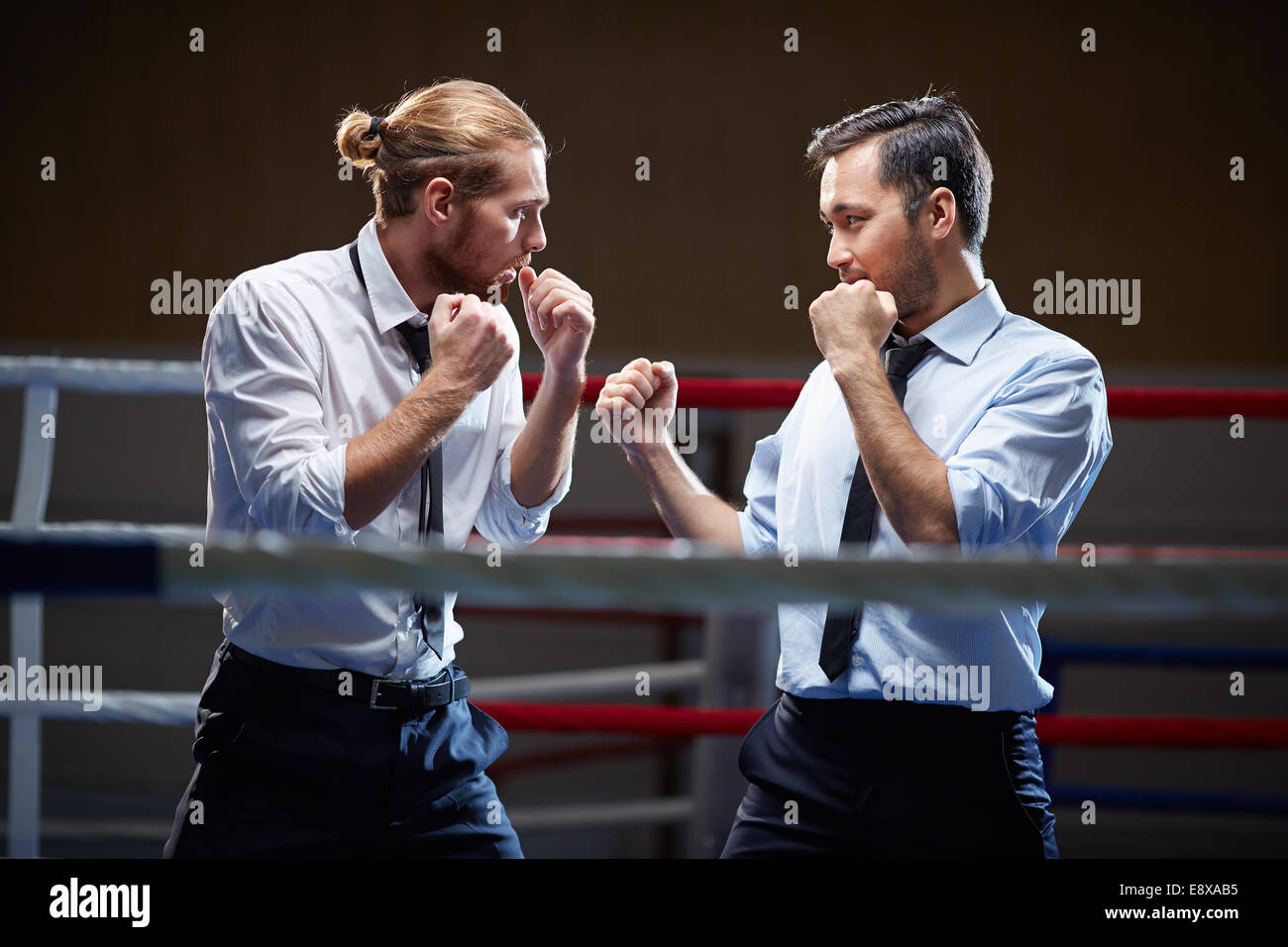 Businessmen fighting with one another on boxing ring Stock Photo - Alamy