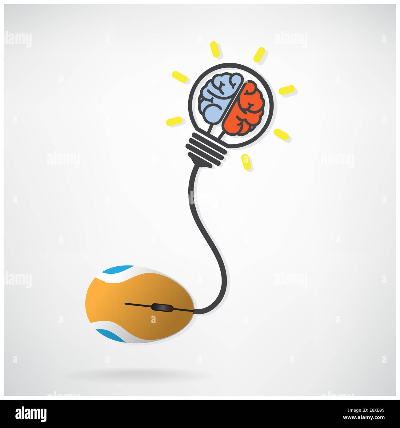 Creative brain icon in light bulb symbol with computer mouse sign on ...