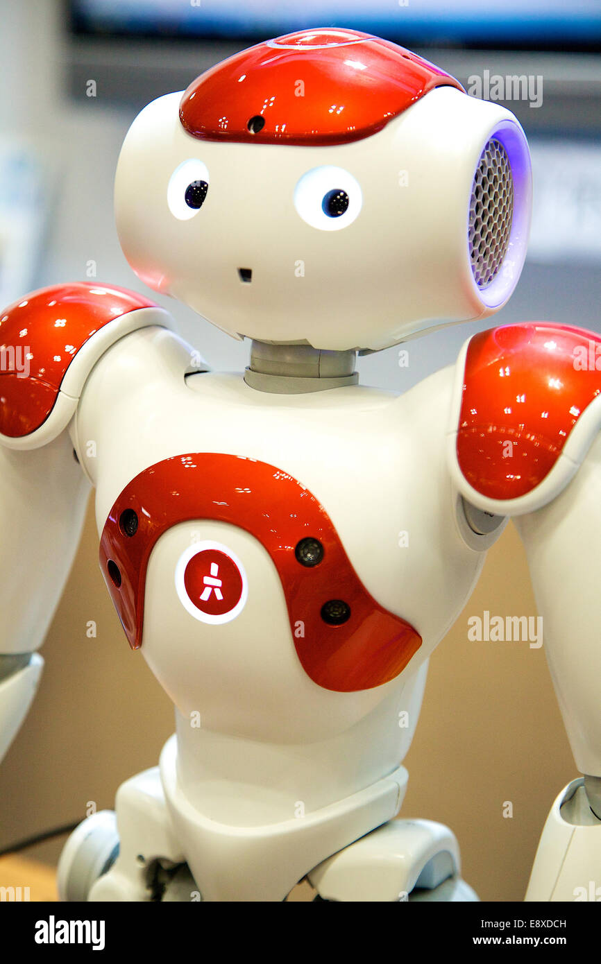 Tokyo, Japan. 16th October, 2014. The robot "NAO" performs and responds ...
