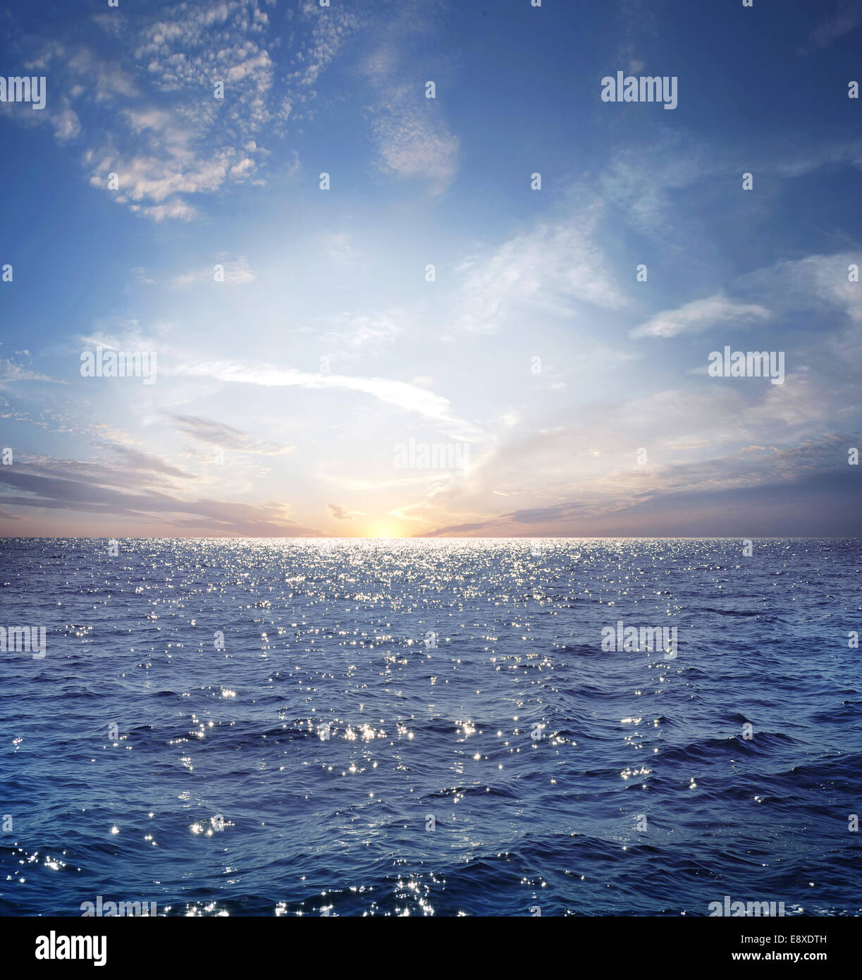 rising sun on the horizon, blue sea, ocean Stock Photo - Alamy