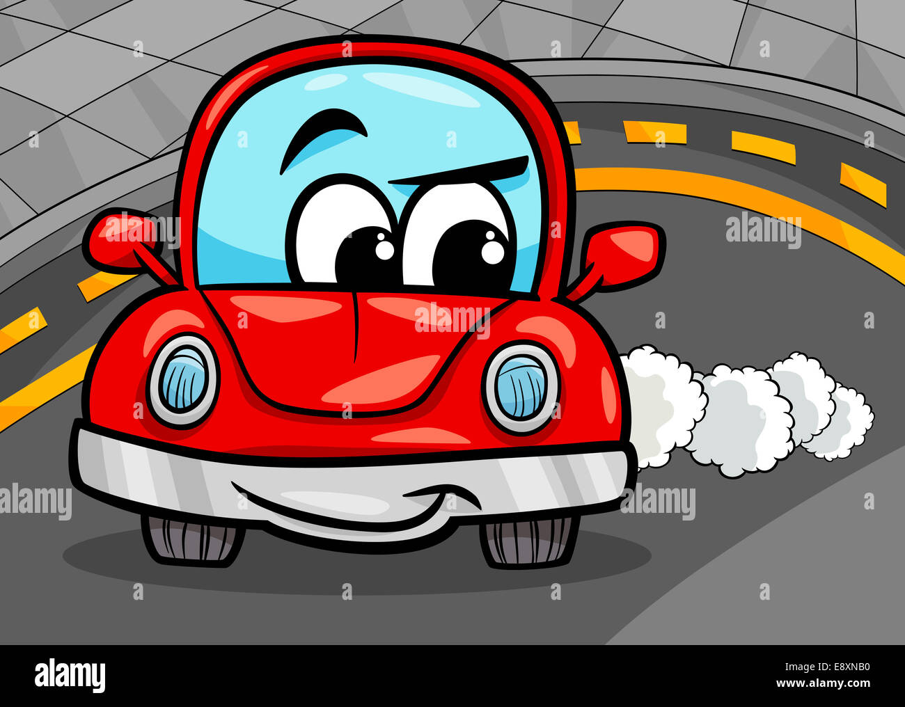 Cartoon Illustration of Funny Retro Car Vehicle Character on the Road ...