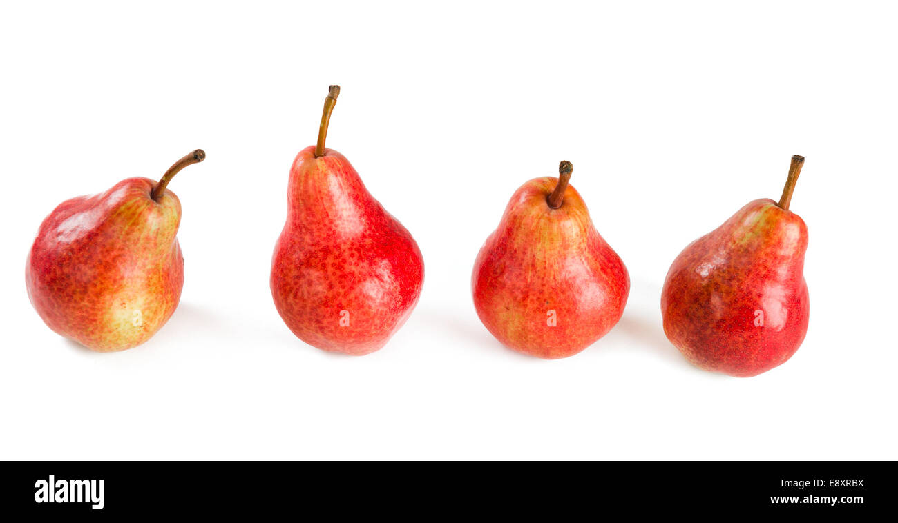 four red pears on white Stock Photo - Alamy