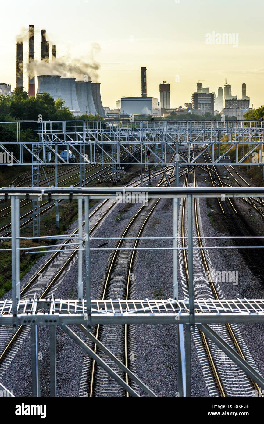 Railway road over-view, way lines in the city Stock Photo - Alamy