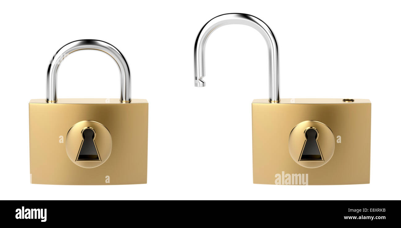 Locked and unlocked padlocks, isolated on white background Stock Photo ...