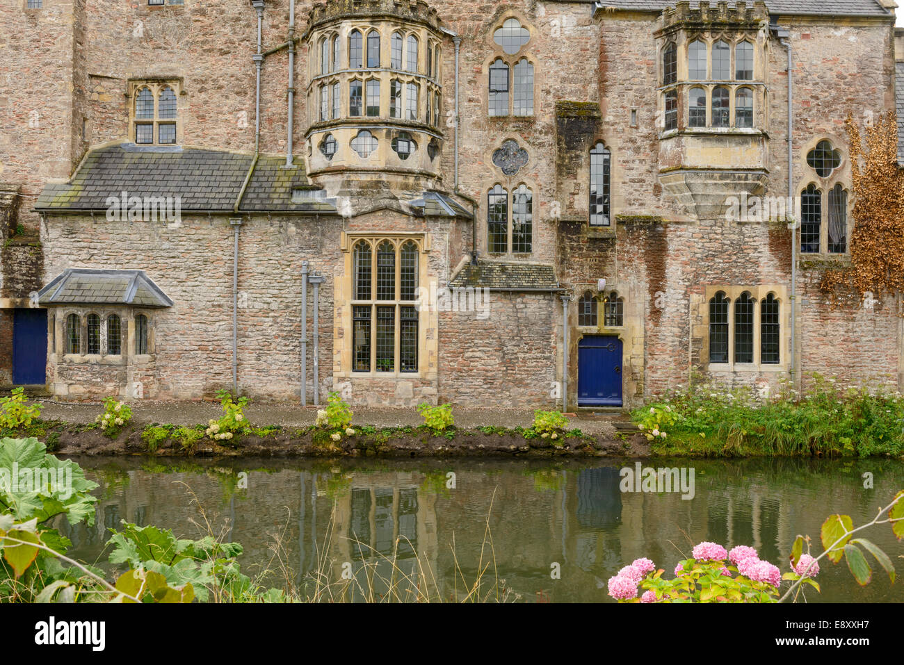 windows on moat at Bishop palace, facade with stone windows on moat of ...
