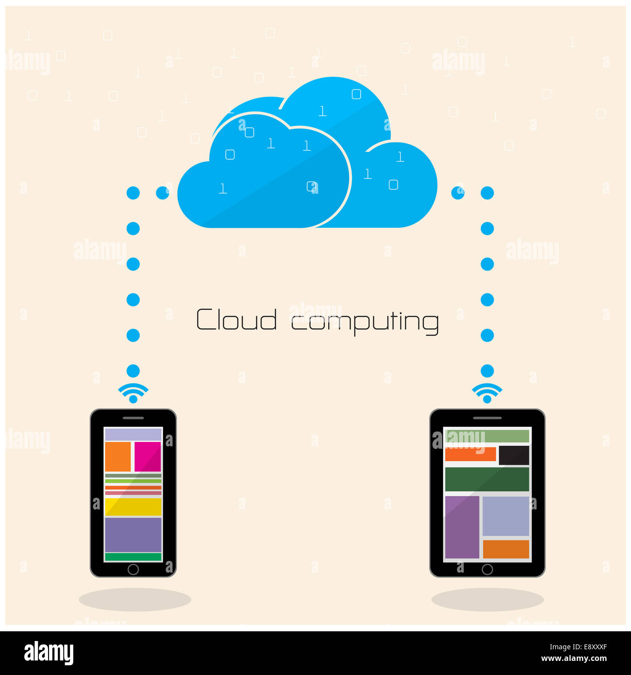 Flat cloud technology computing background concept. Data storage ...