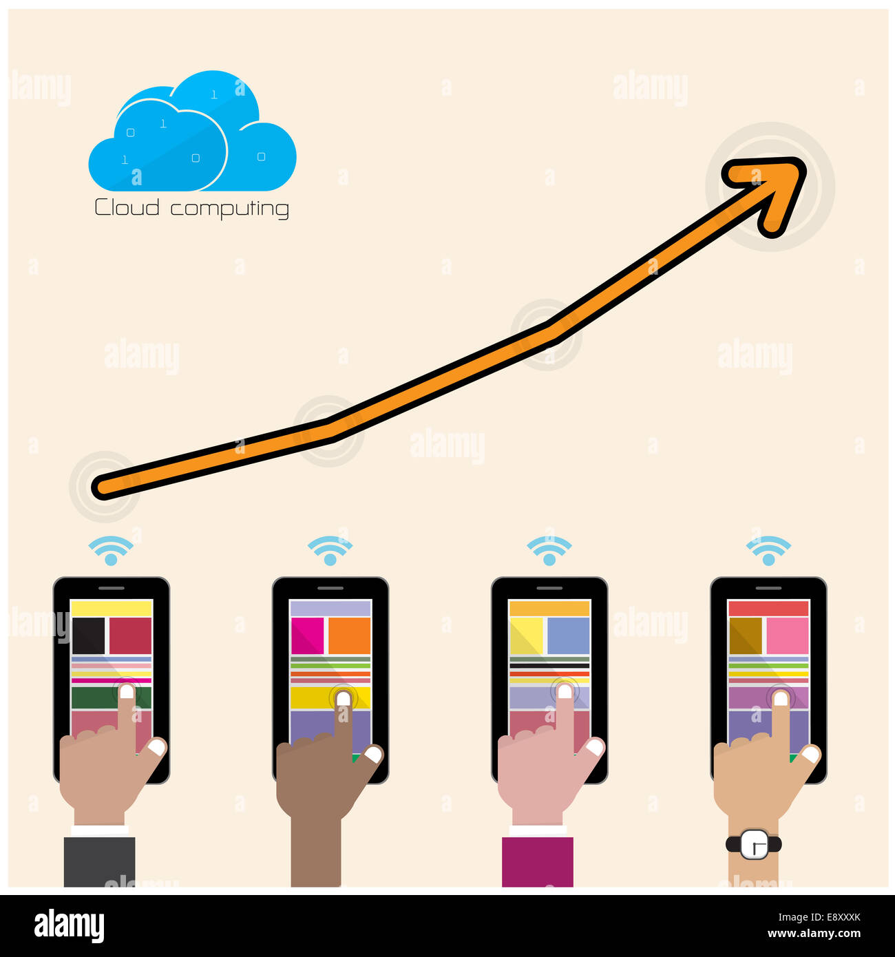 Flat cloud technology computing background concept. Data storage ...