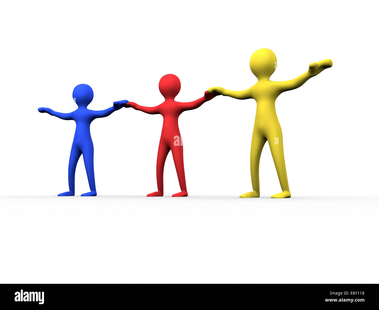 three 3d colored people hand in hand Stock Photo - Alamy