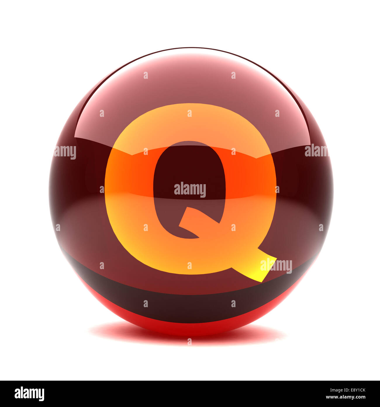 3d glossy sphere with orange letter - Q Stock Photo - Alamy
