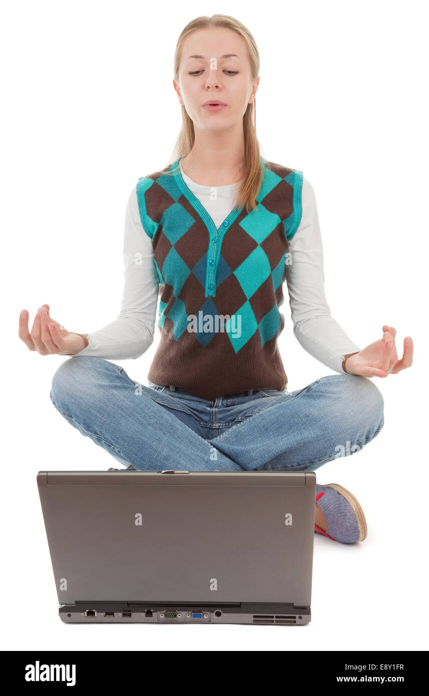 trendy girl with computer Stock Photo - Alamy