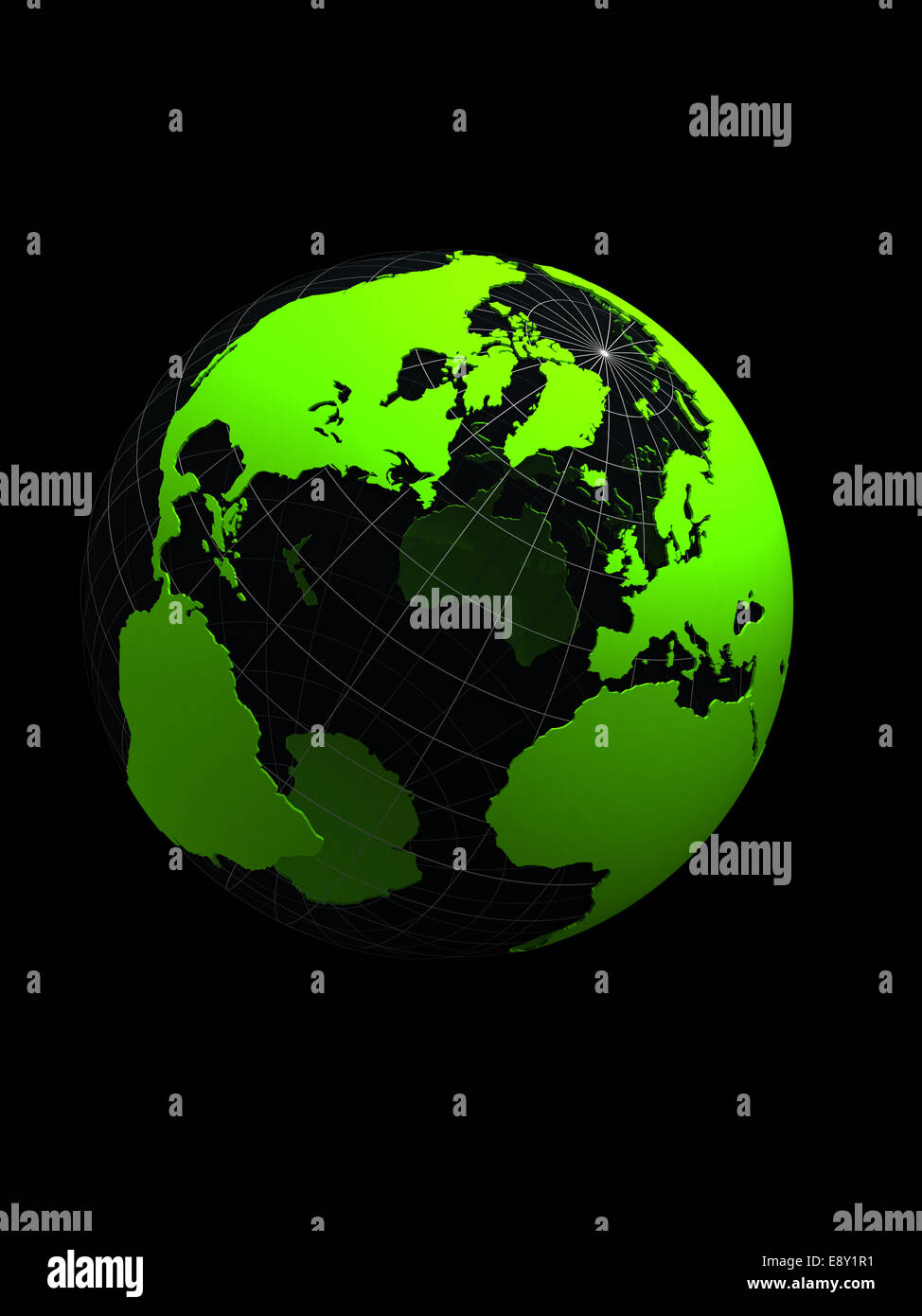 green 3d globe on black background Stock Photo - Alamy