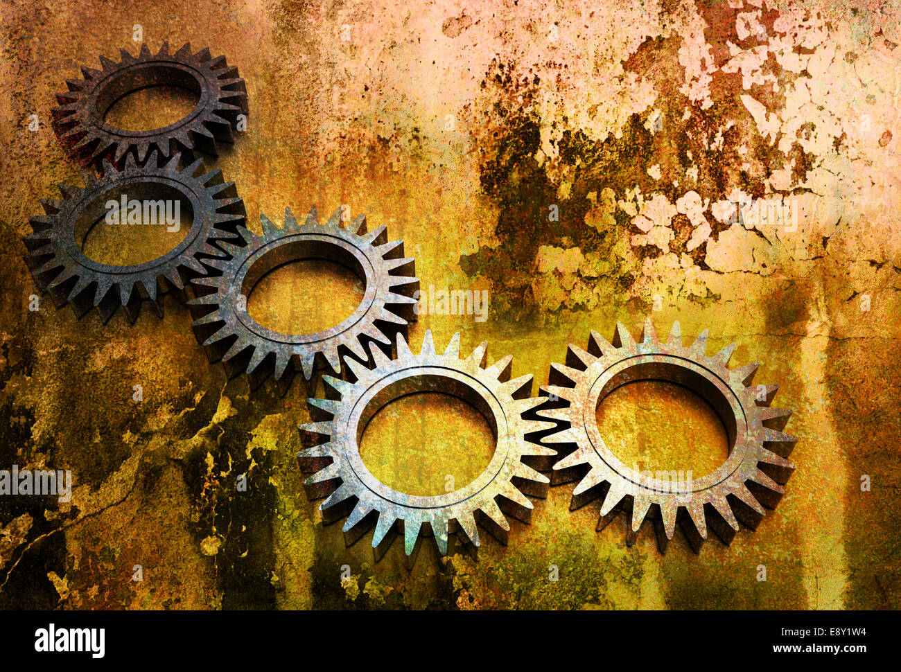 3d gears on grunge background Stock Photo - Alamy