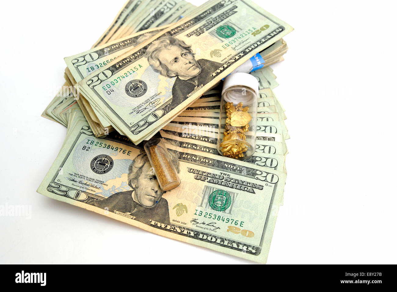 Bottles of Gold Nuggets And Dust Stock Photo - Alamy