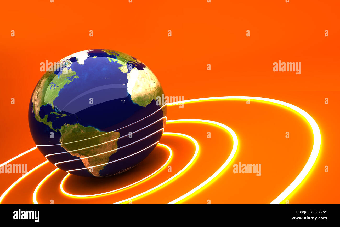 3d earth on orange background Stock Photo - Alamy