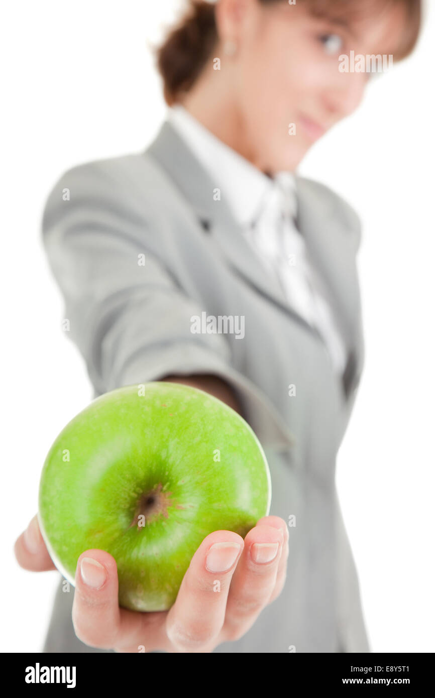 smiling woman with apple Stock Photo - Alamy