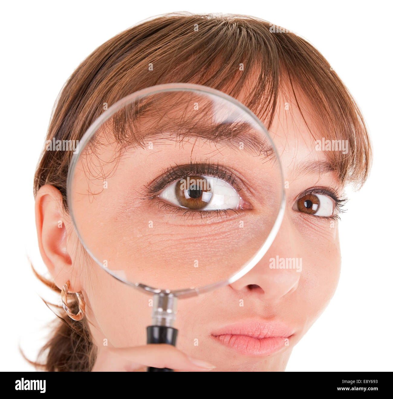woman and magnifier Stock Photo - Alamy