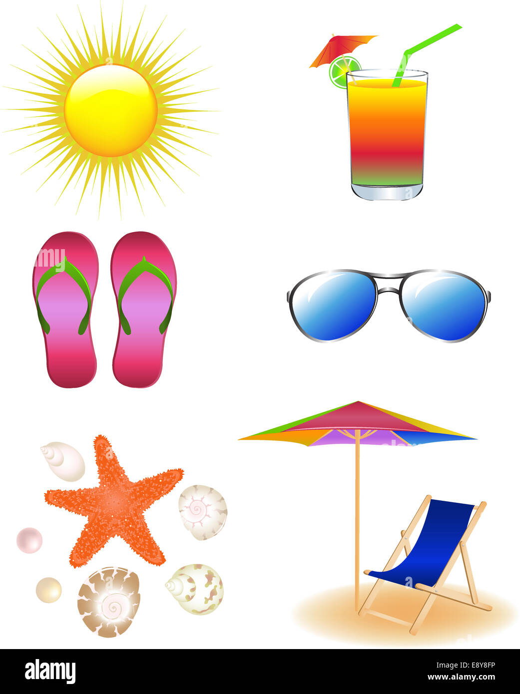 Summer beach elements set Cut Out Stock Images & Pictures - Alamy