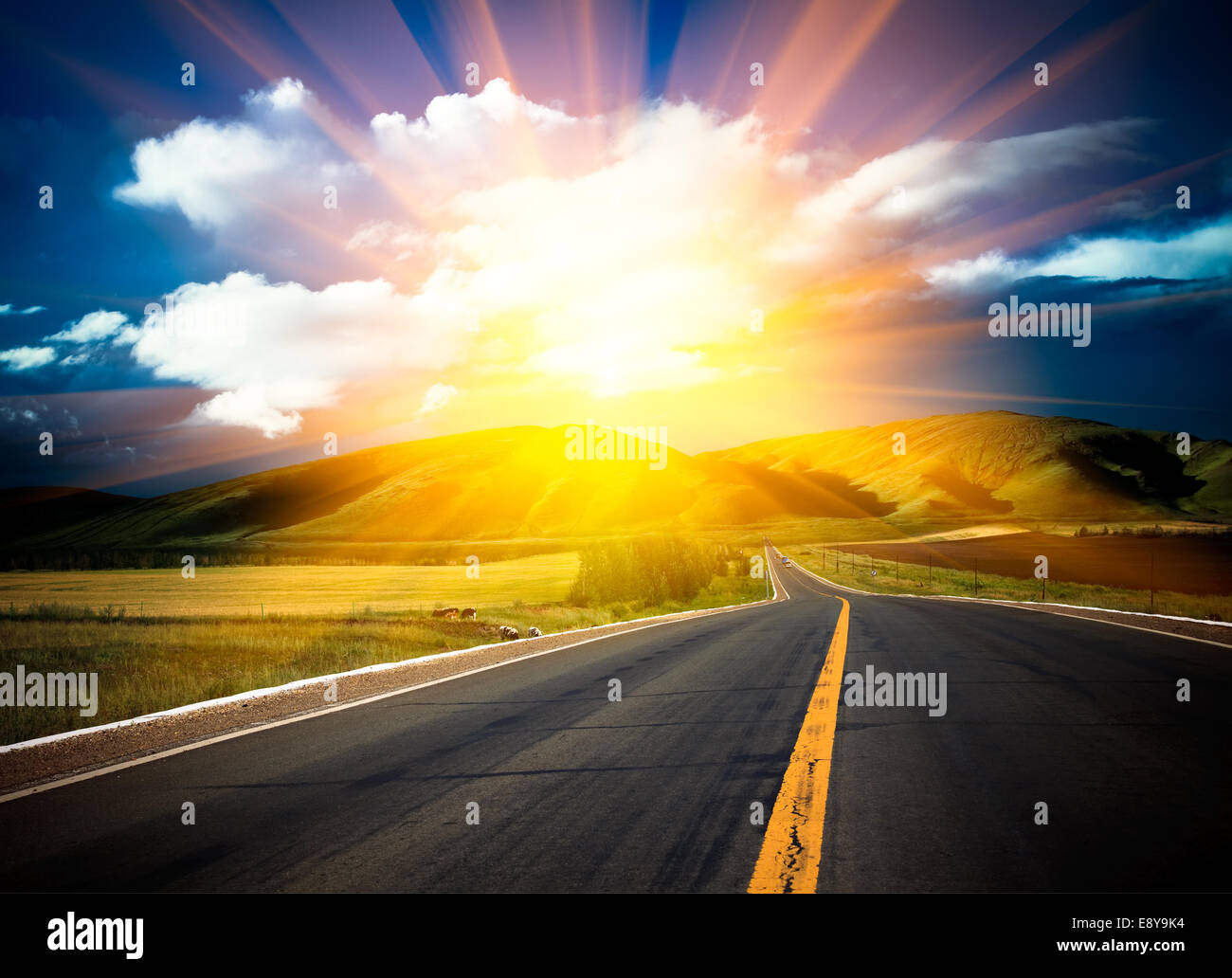 sunlight above the road Stock Photo - Alamy