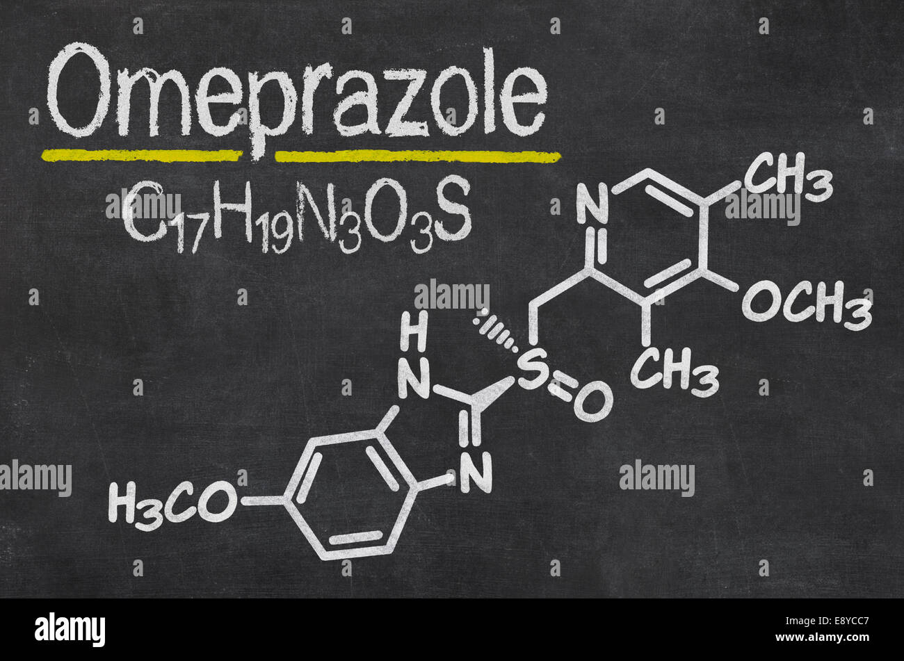 Blackboard with the chemical formula of Omeprazole Stock Photo - Alamy