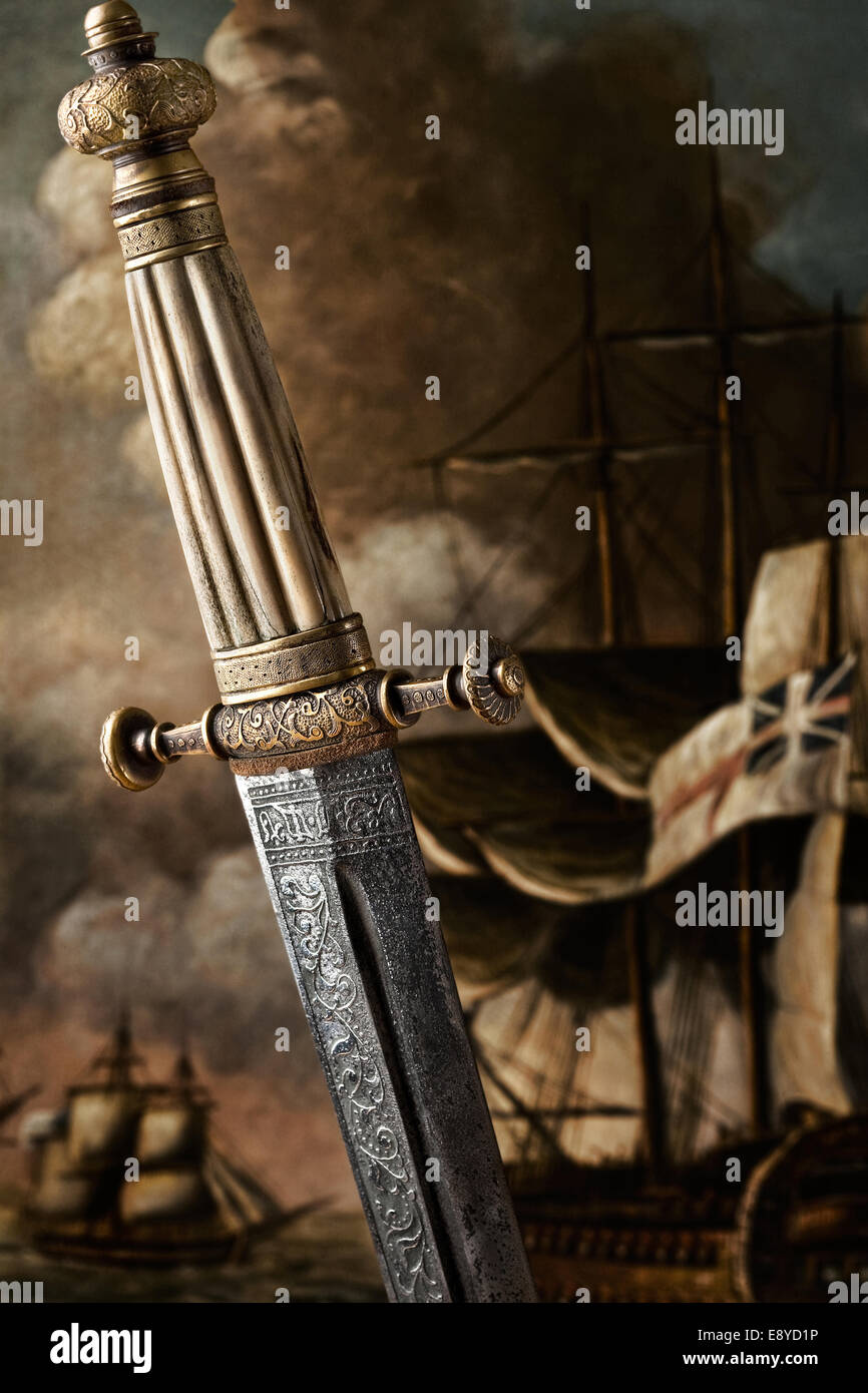 Dagger and sailing ship art Stock Photo - Alamy
