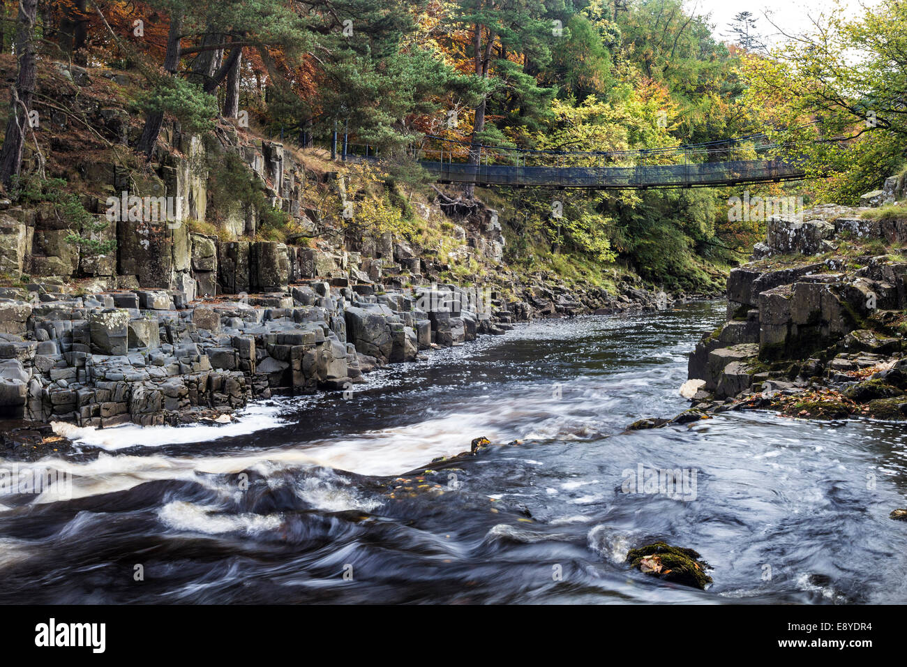 Wynch Bridge and the River Tees in Autumn, Upper Teesdale County Durham ...