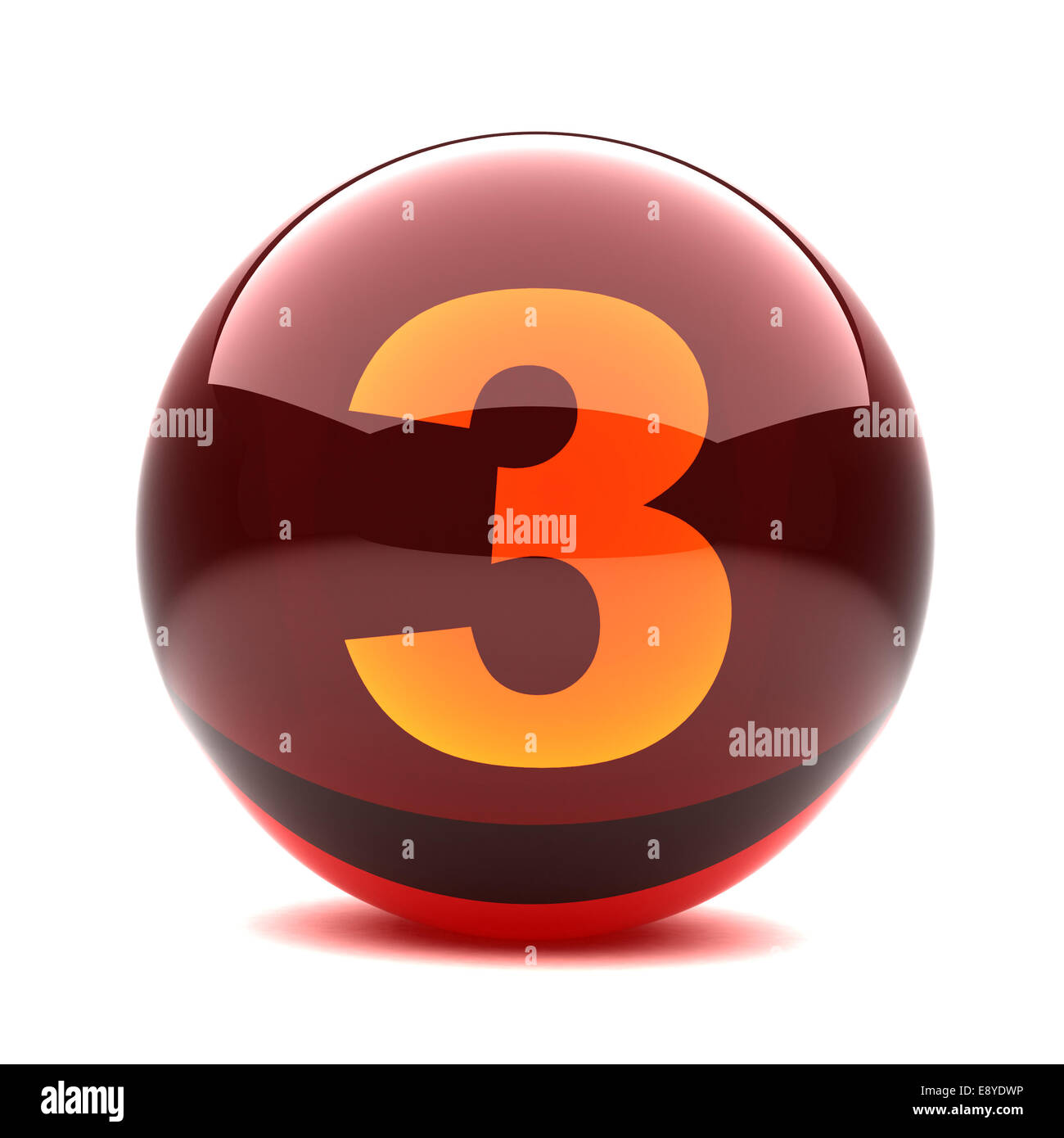 3d glossy sphere with orange digit - 3 Stock Photo - Alamy
