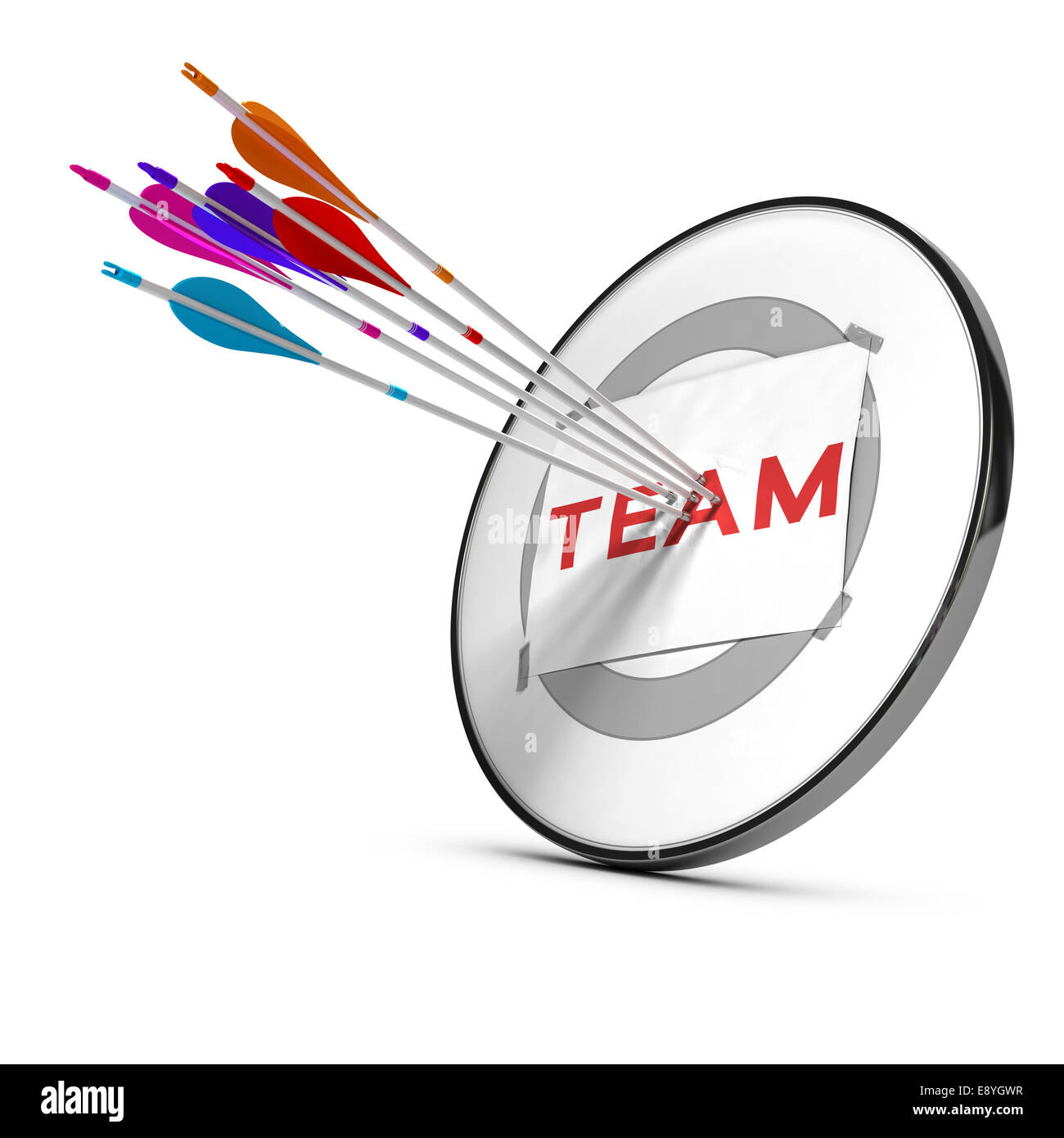 Five arrows hitting the center of a modern dart, target concept to ...