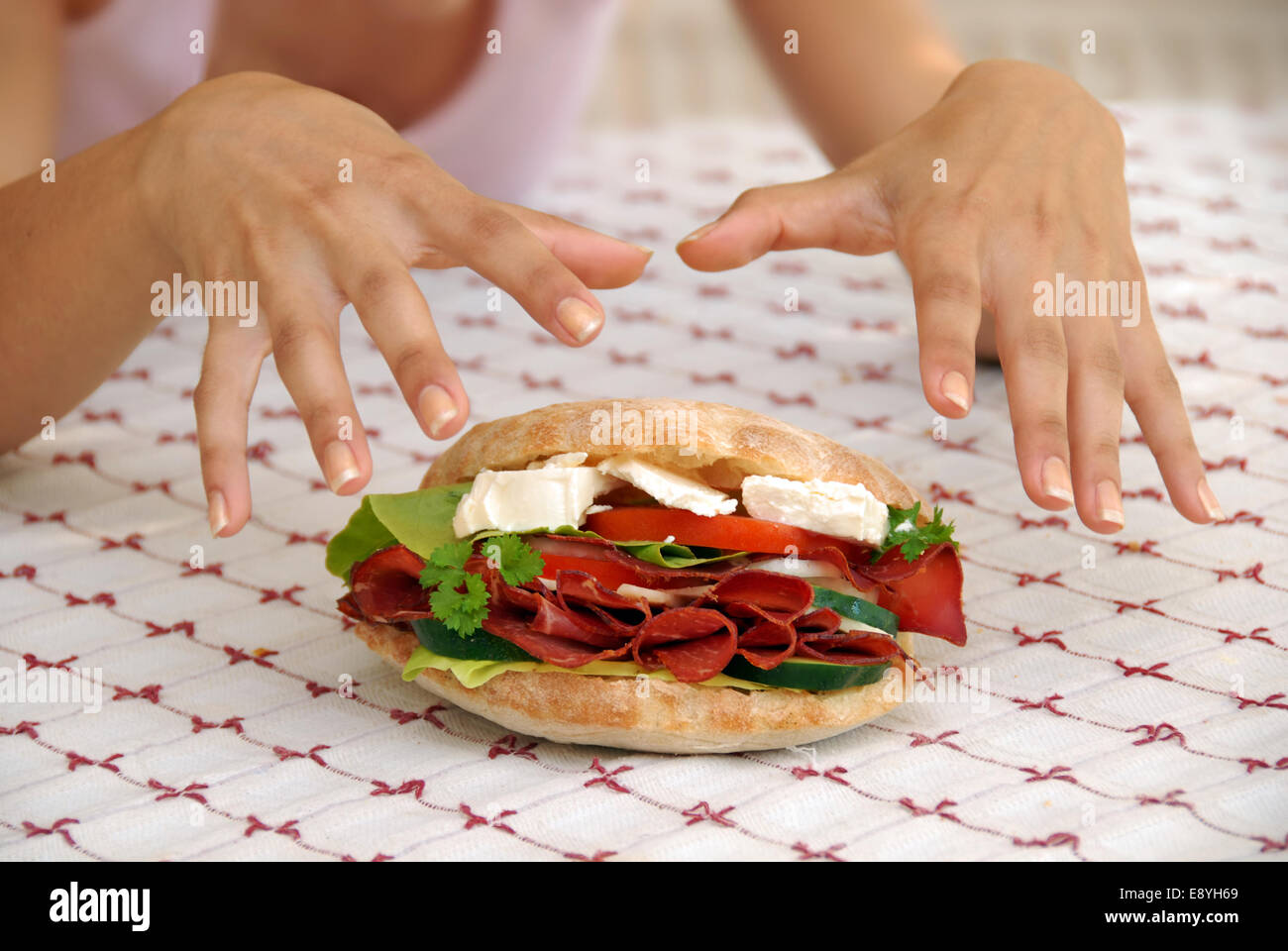 Appetizing sandwich with ham and cheese Stock Photo - Alamy