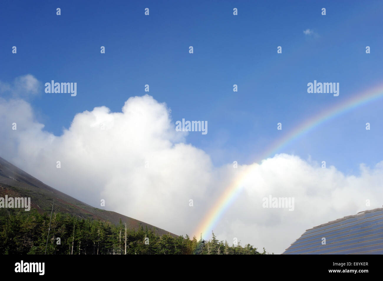 A rainbow rises at Mt.Fuji, UNESCO heritage site in Japan Stock Photo ...