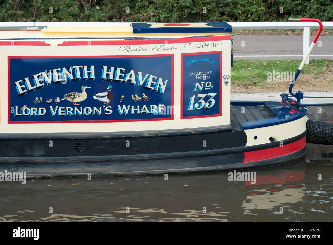 Hand painted lettering on a canal boat on the Trent and Mersey Canal ...