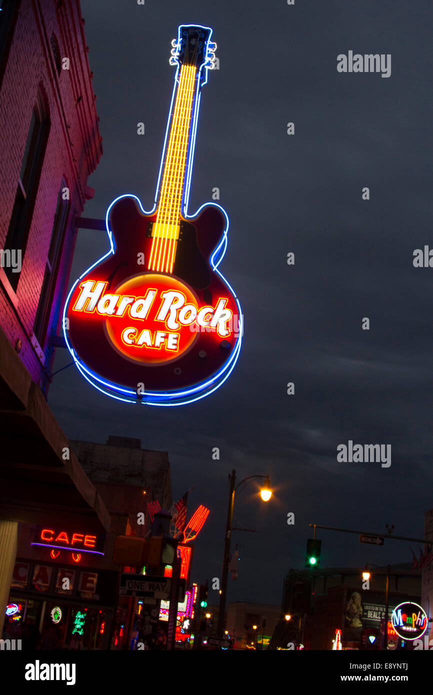 Neon lights on the popular tourist attractions at Beale Street, Memphis ...