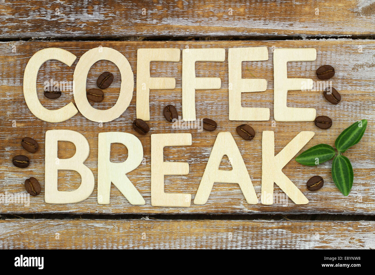 Coffee break written with wooden letters on rustic wooden surface Stock ...