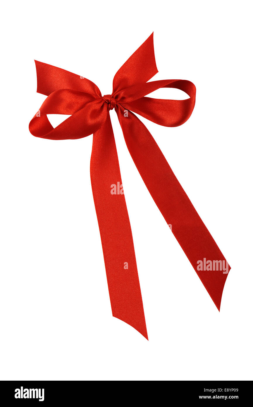 red ribbon with bow, isolated on white Stock Photo - Alamy