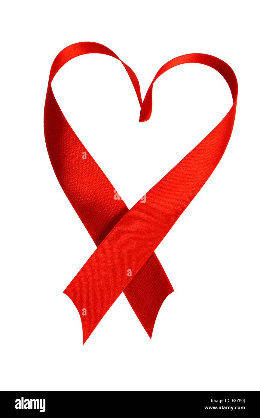 red ribbon with bow, isolated on white Stock Photo - Alamy