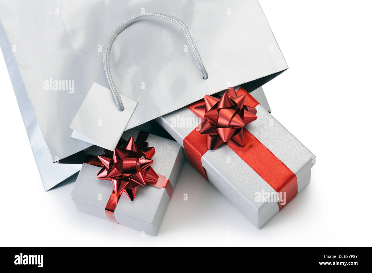 shopping bag with gift box on white background Stock Photo - Alamy