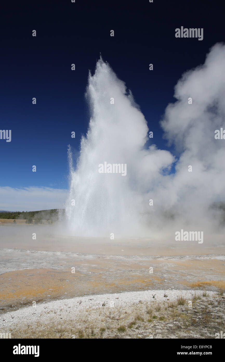 An eruption of Great Fountain Geyser in the Firehole Lake area of ...