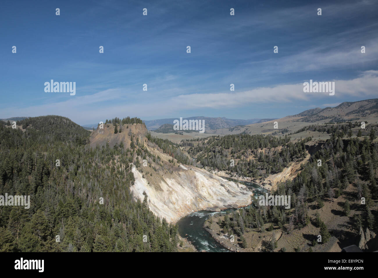 Calcite Springs seen from Tower Falls Overlook, Yellowstone National ...