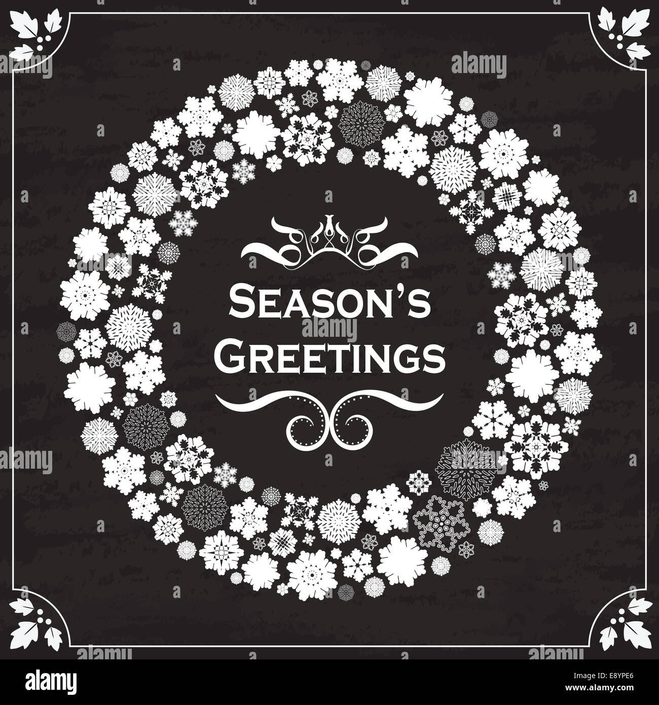 Season's Greetings - Vintage design snowflakes border on chalkboard ...