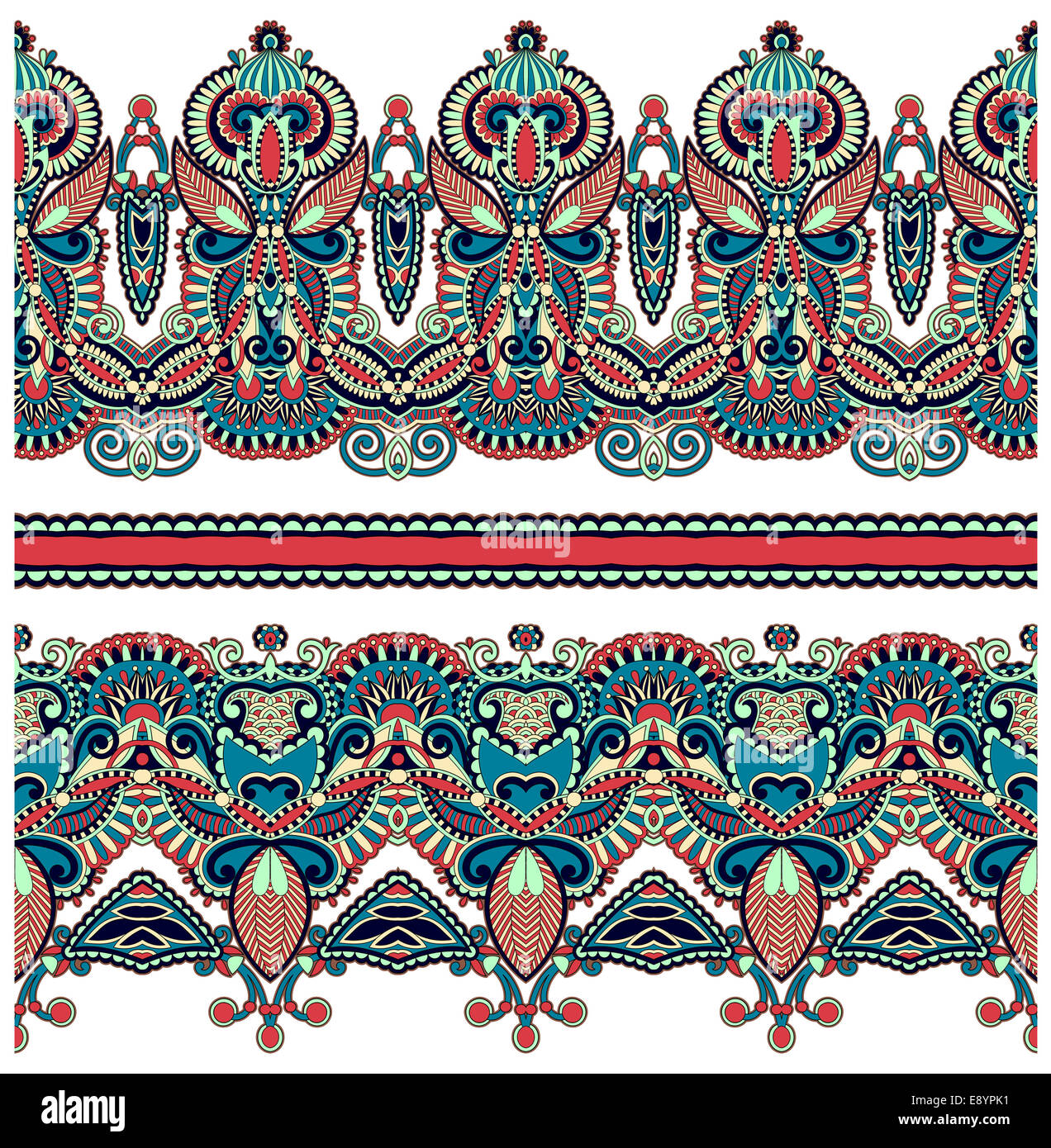 seamless ethnic floral paisley stripe pattern, border set Stock Photo ...