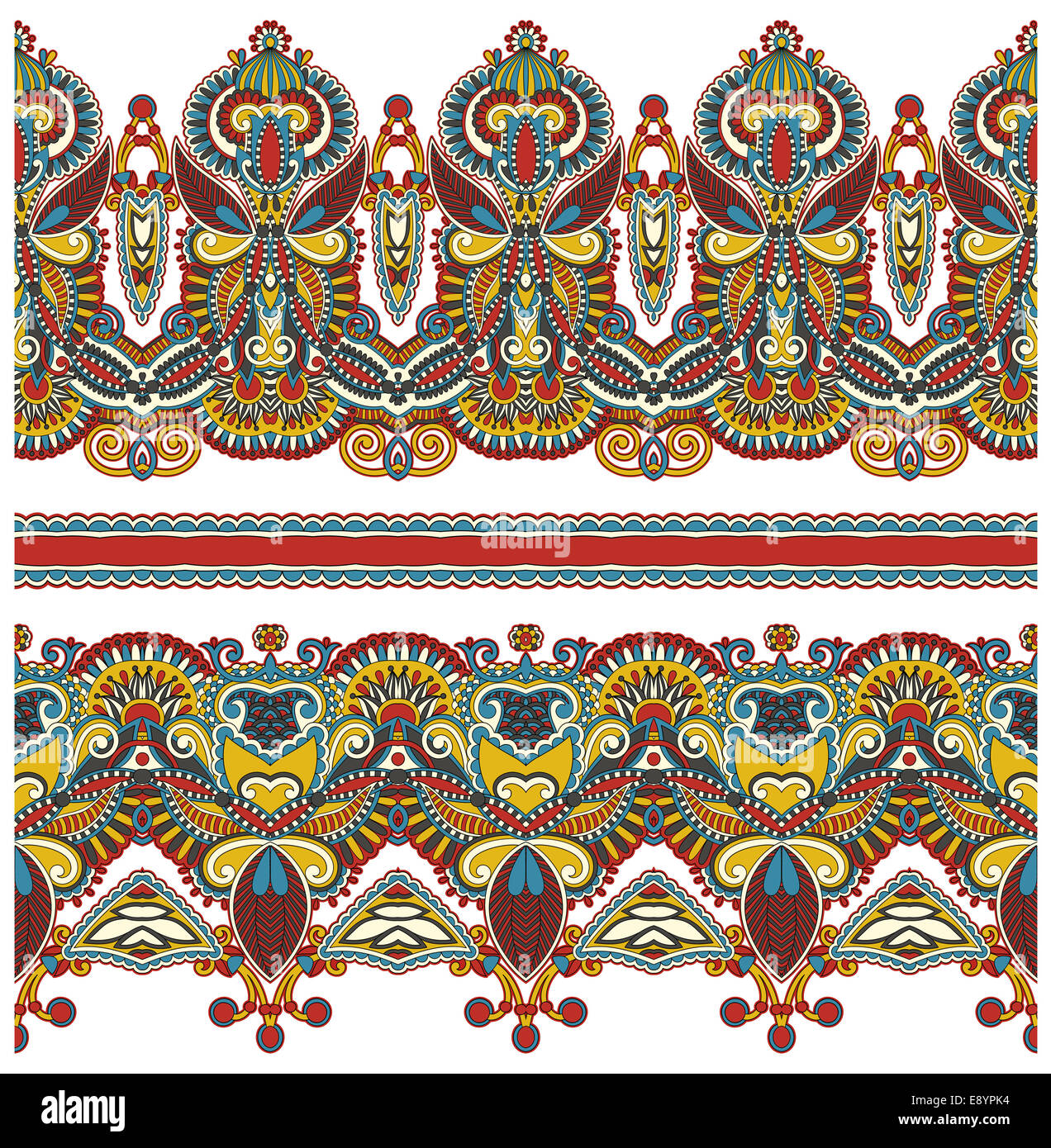 seamless ethnic floral paisley stripe pattern, border set Stock Photo ...