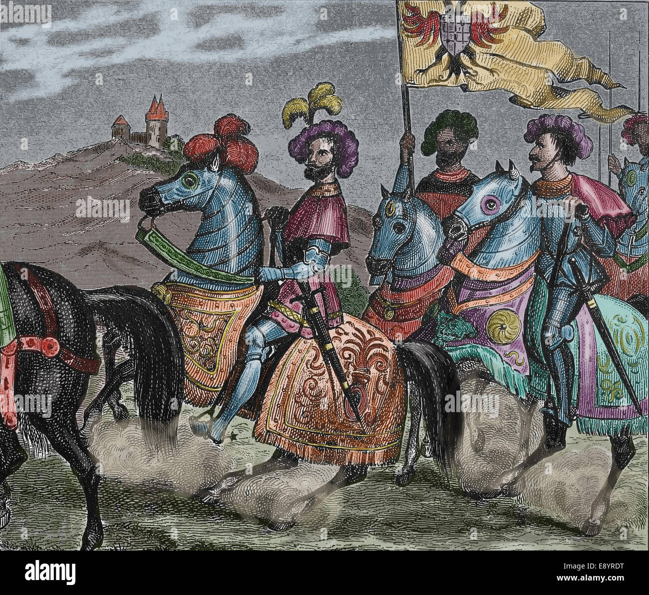 Modern age. Army. 15th- 16th century. Engraving. (Later colouration ...