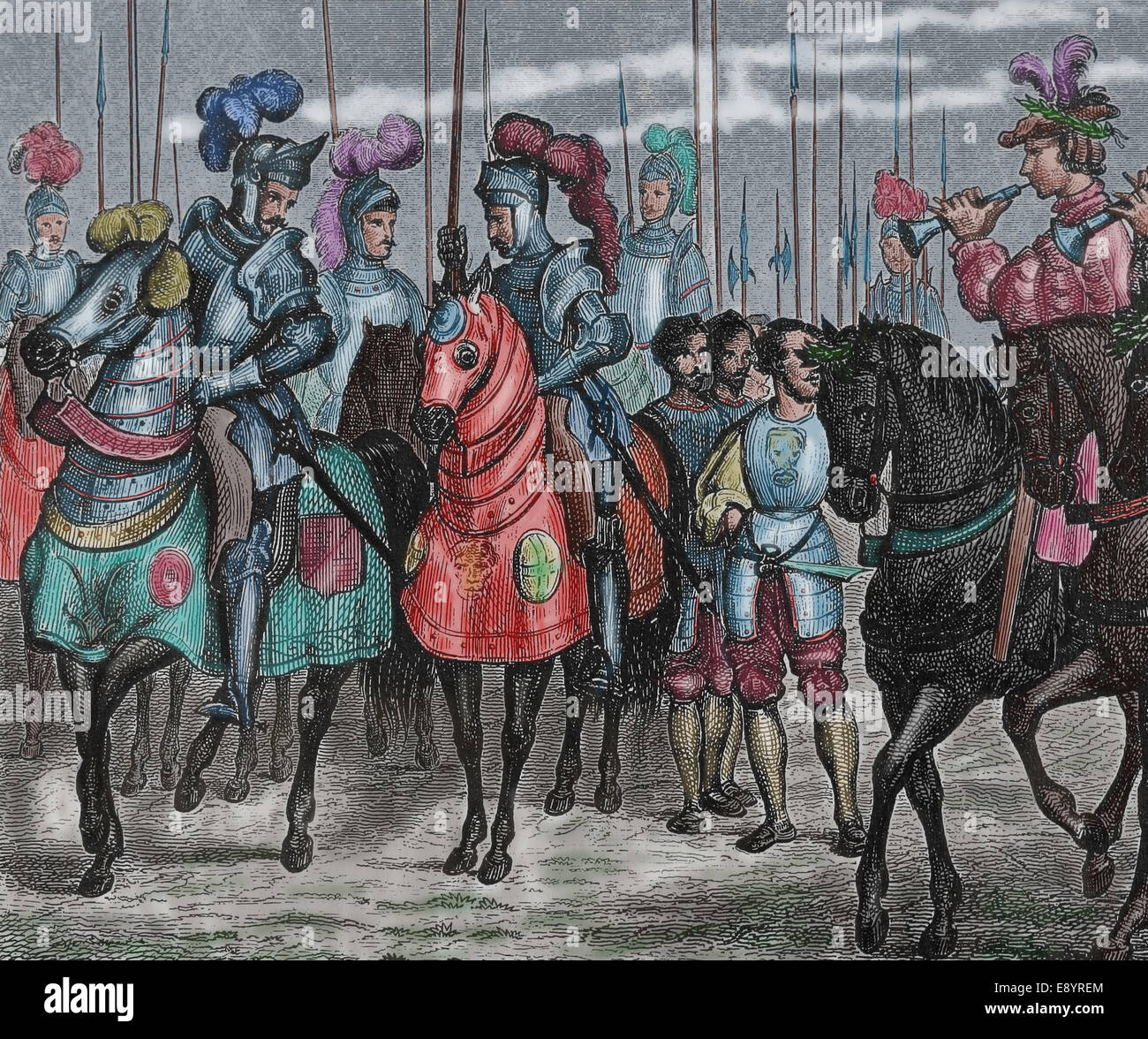 Modern age. Army. 15th- 16th century. Engraving. (Later colouration ...