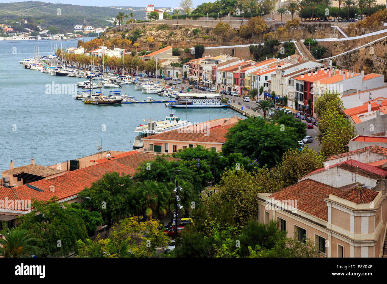 Marina and promenade at Mahon, Menorca, Balearic Islands, Spain Stock ...